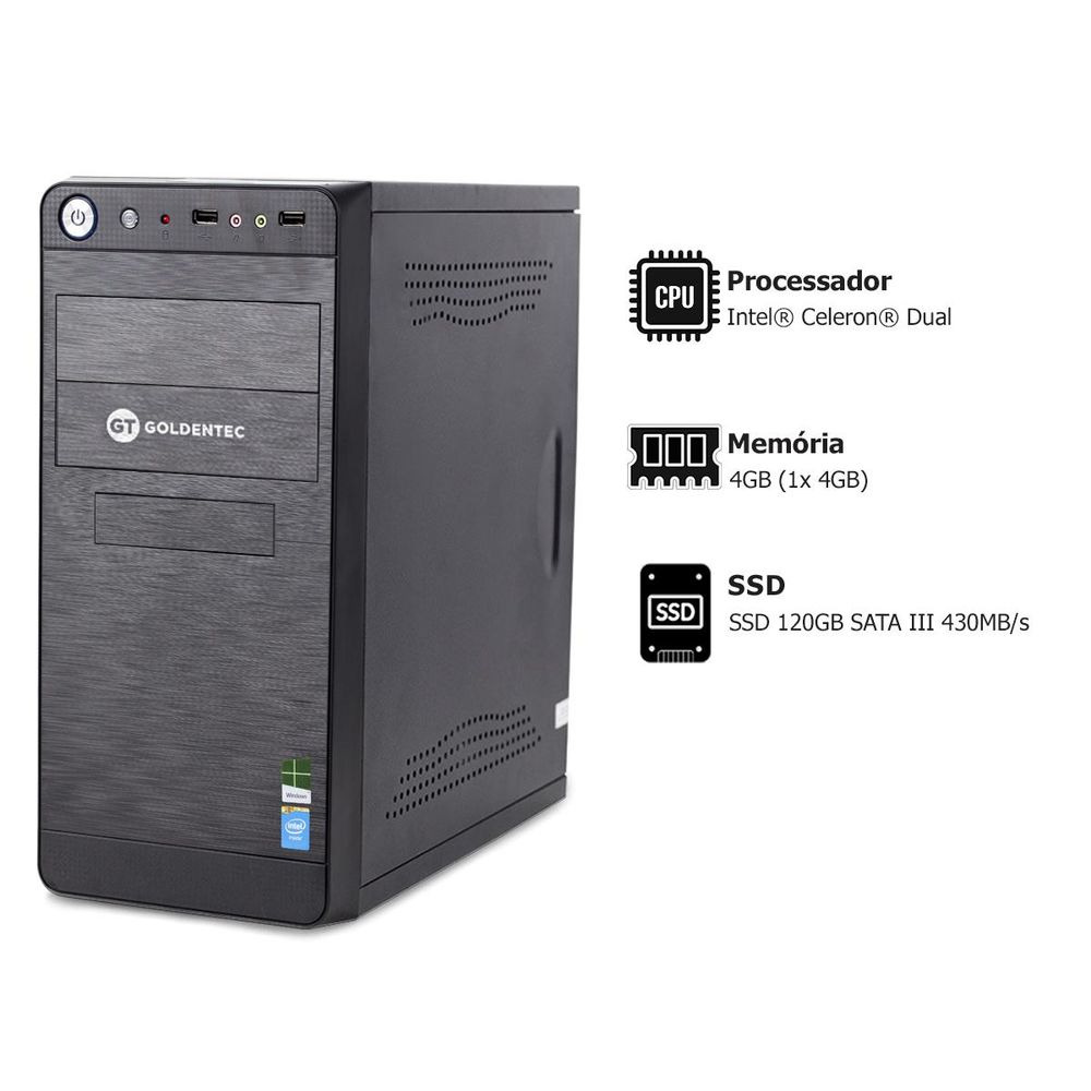 Computador Intel® Celeron® Dual-Core J1800 2.41GHz 4GB SSD 120GB Windows 10 Home SL - lojagoldentec