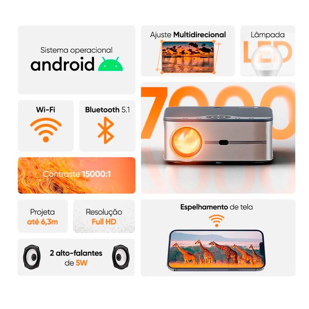 Projetor Multimídia Goldentec 7000 Lúmens Full HD - lojagoldentec