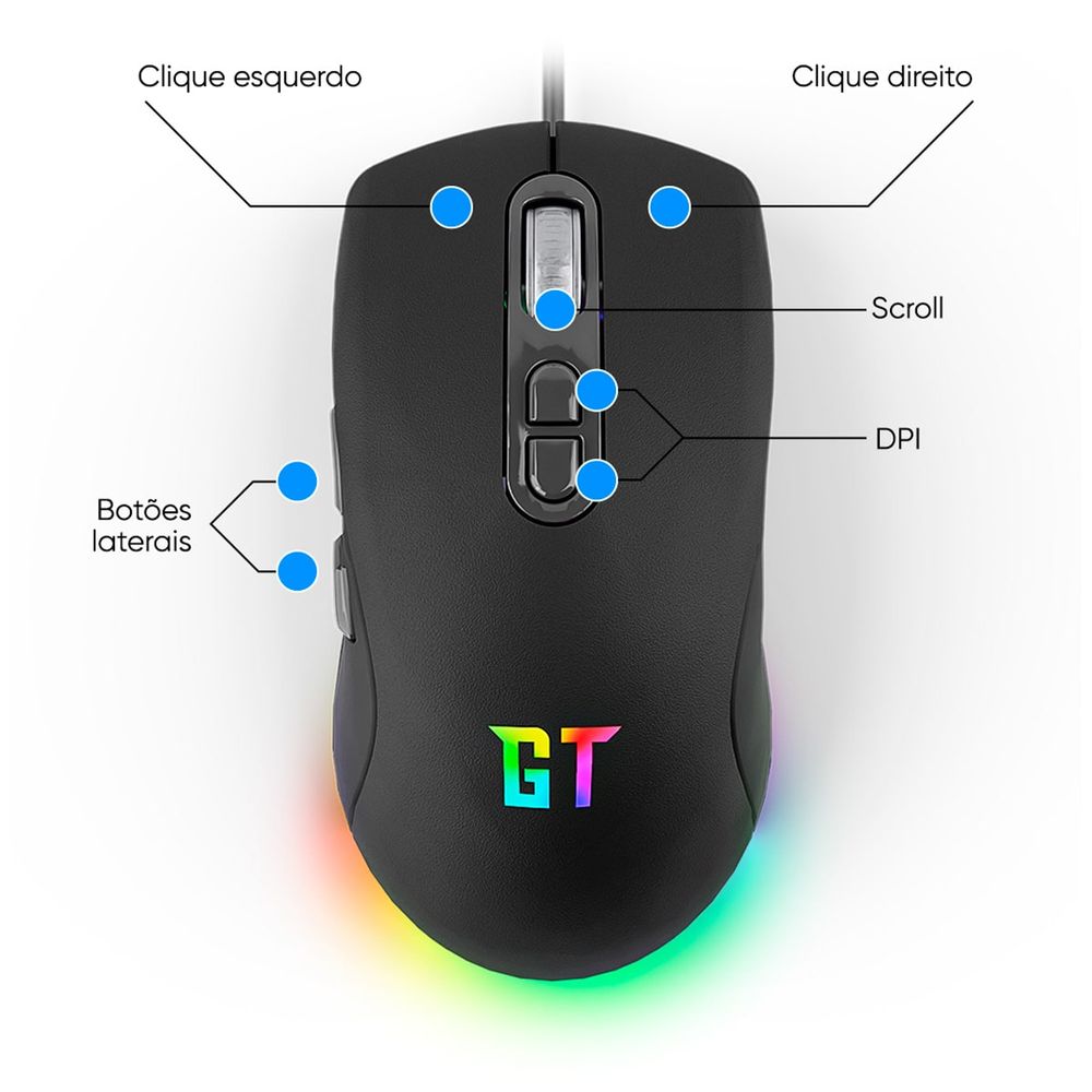 Mouse Gamer GT Orion, 16000DPI, 6 botões - lojagoldentec