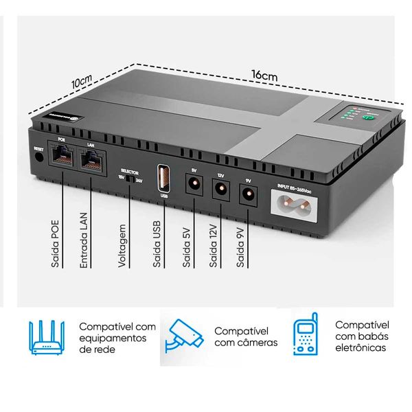 Mini Nobreak UPS 18W Bivolt 9/12/15/24V - lojagoldentec