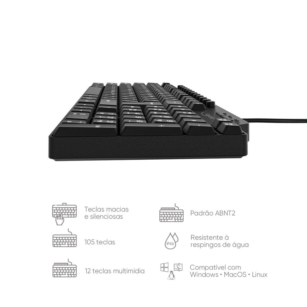 Teclado Slim com Fio USB Multimídia Get NeoDesk Preto - lojagoldentec